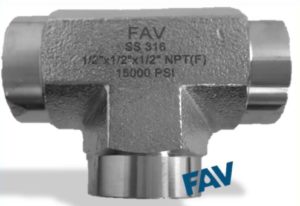 High Pressure Female Tee, 15000 psi, 1000 Bars in NPT and BSP